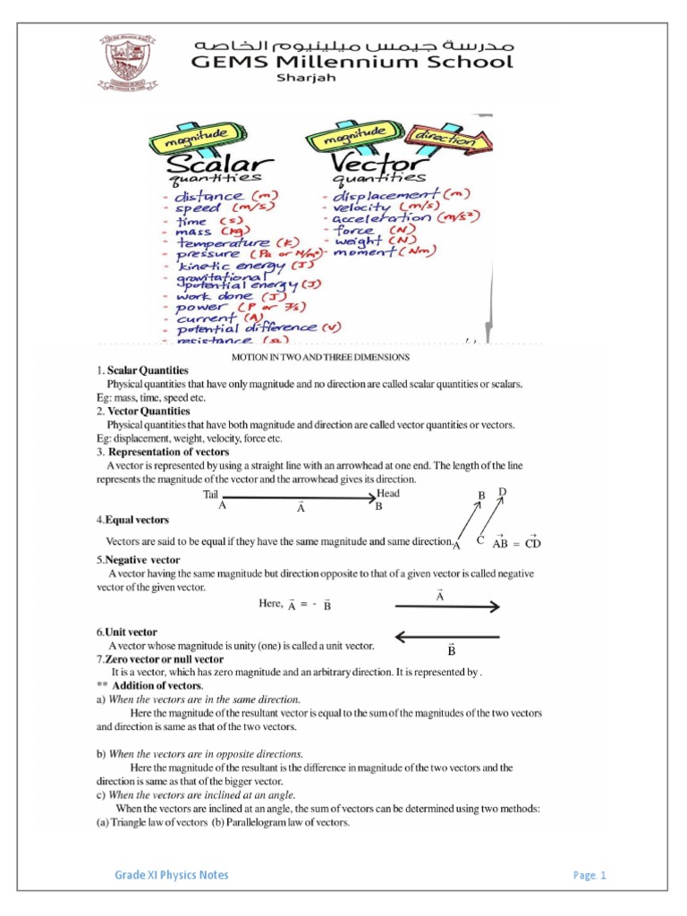 Class 11 Physics Chapter 3 Notes | PDF