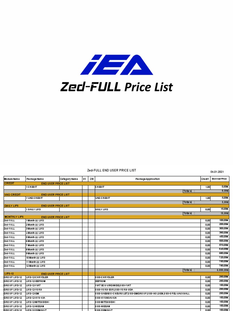 Zed-FULL 2021 Pricelist | PDF | Electrical Connector | Vehicle Industry