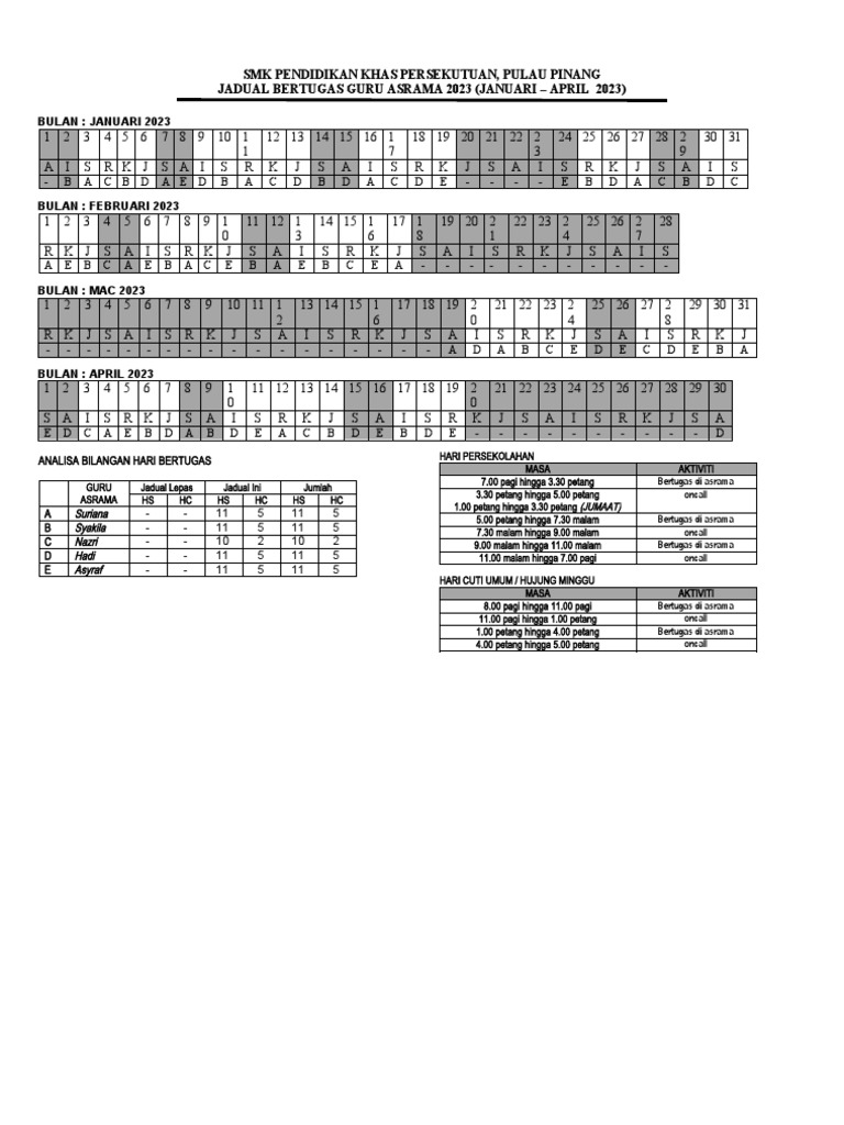 Jadual Warden Januari Hingga April 2023 | PDF