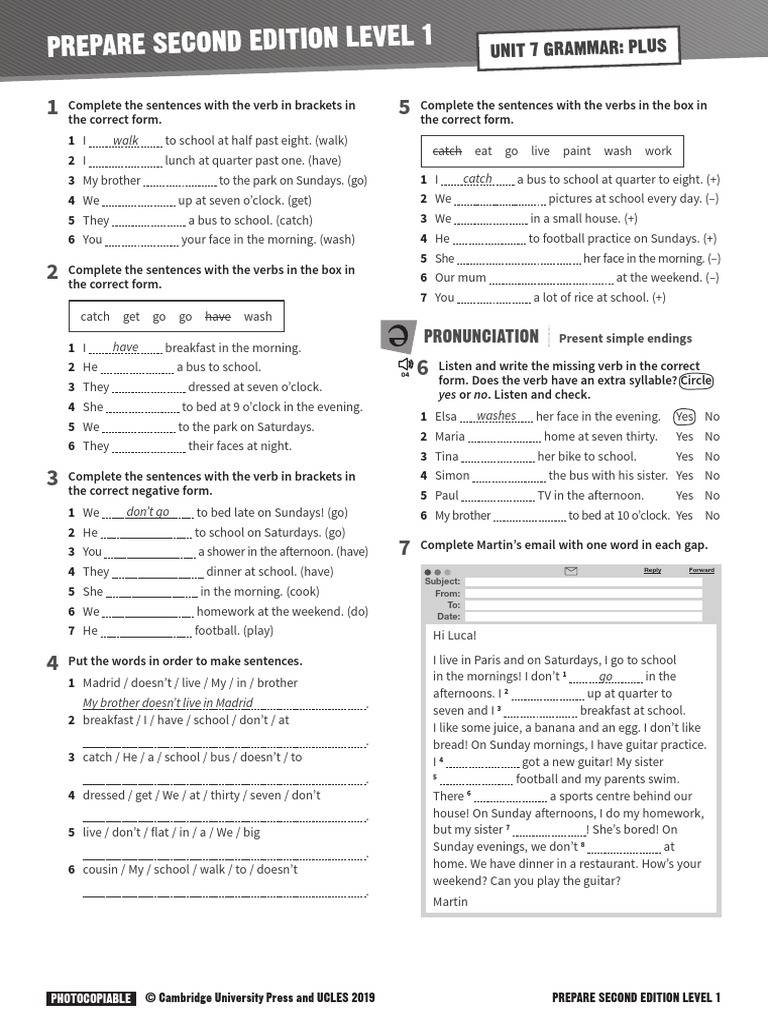 Prepare Second Edition Level 1: Unit 7 Grammar: Plus | PDF | Linguistic Morphology | Syntax