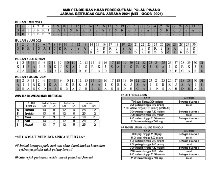 Jadual Warden Mei 2021 PDF | PDF