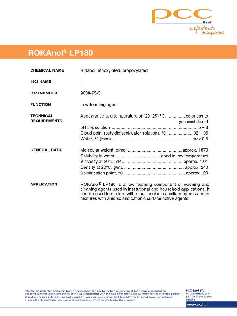 Rokanol Lp180: Chemical Name | PDF | Cooking, Food & Wine | Science ...