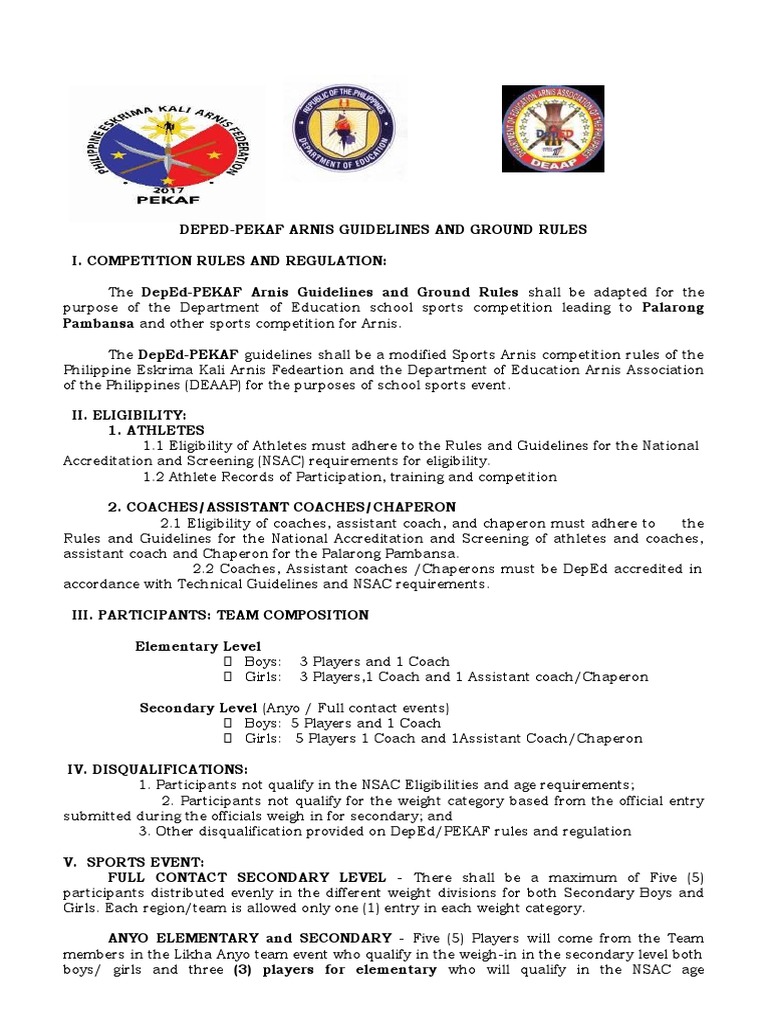 Arnis Palarong Pambansa Guidelines | PDF | Referee