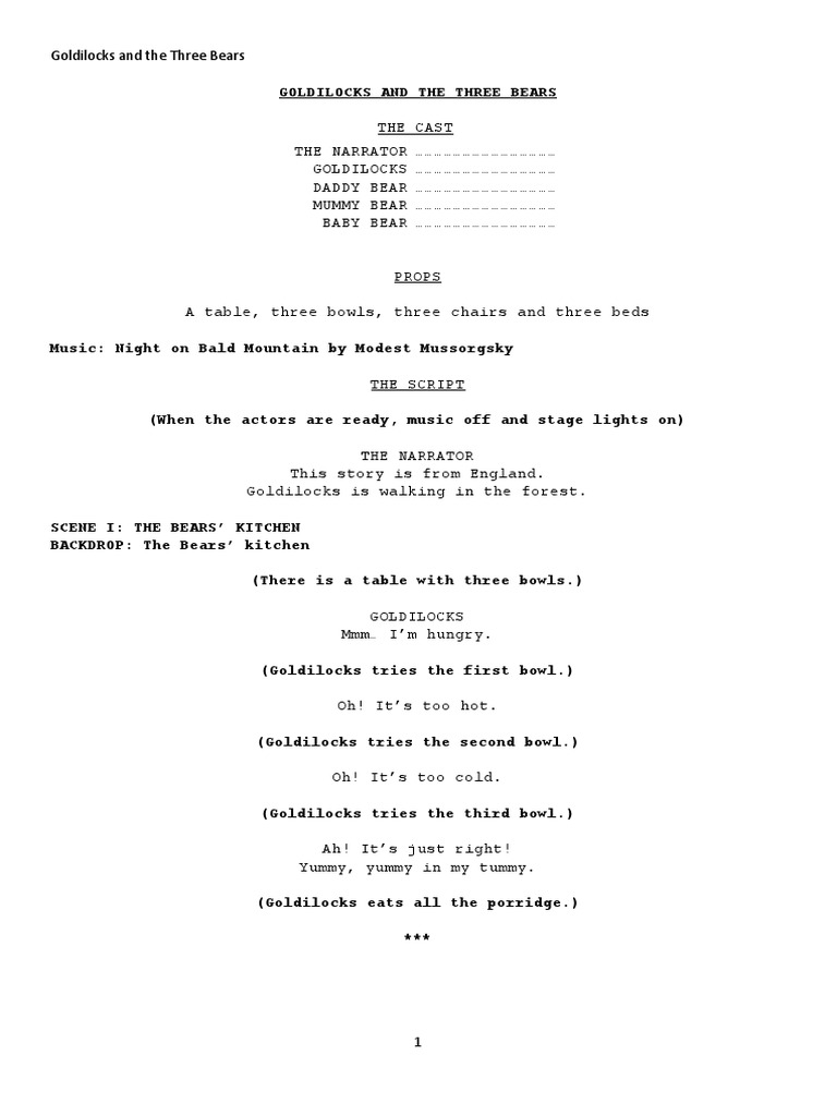 Goldilocks | PDF | Goldilocks And The Three Bears