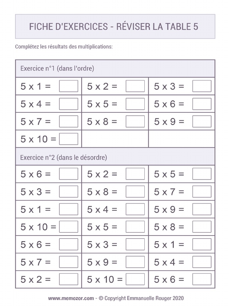 Fiche Exercices Reviser La Table de 5 | PDF