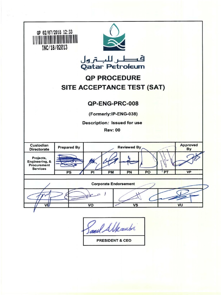 QP-ENG-PRC-008 - QP Procedure For Site Acceptance Test - Rev 00 | PDF ...