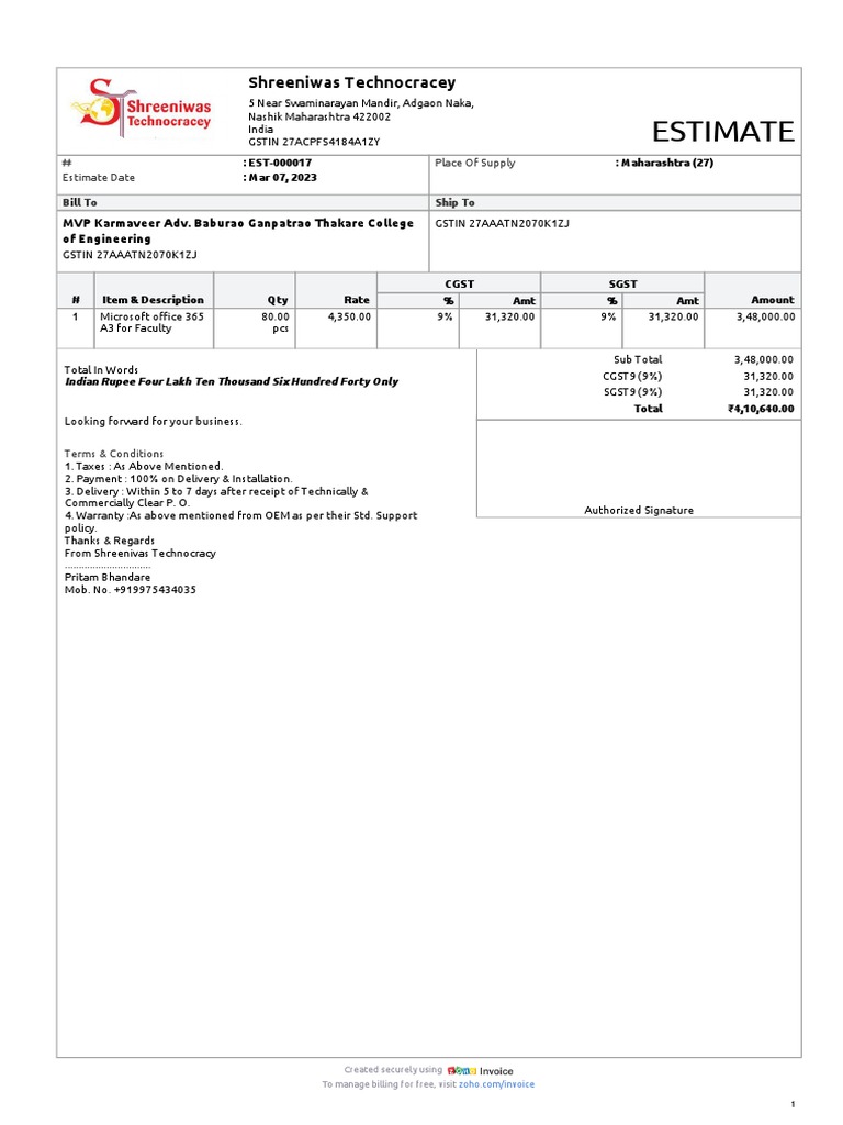 Estimate: Shreeniwas Technocracey | PDF | Government Finances | Economies