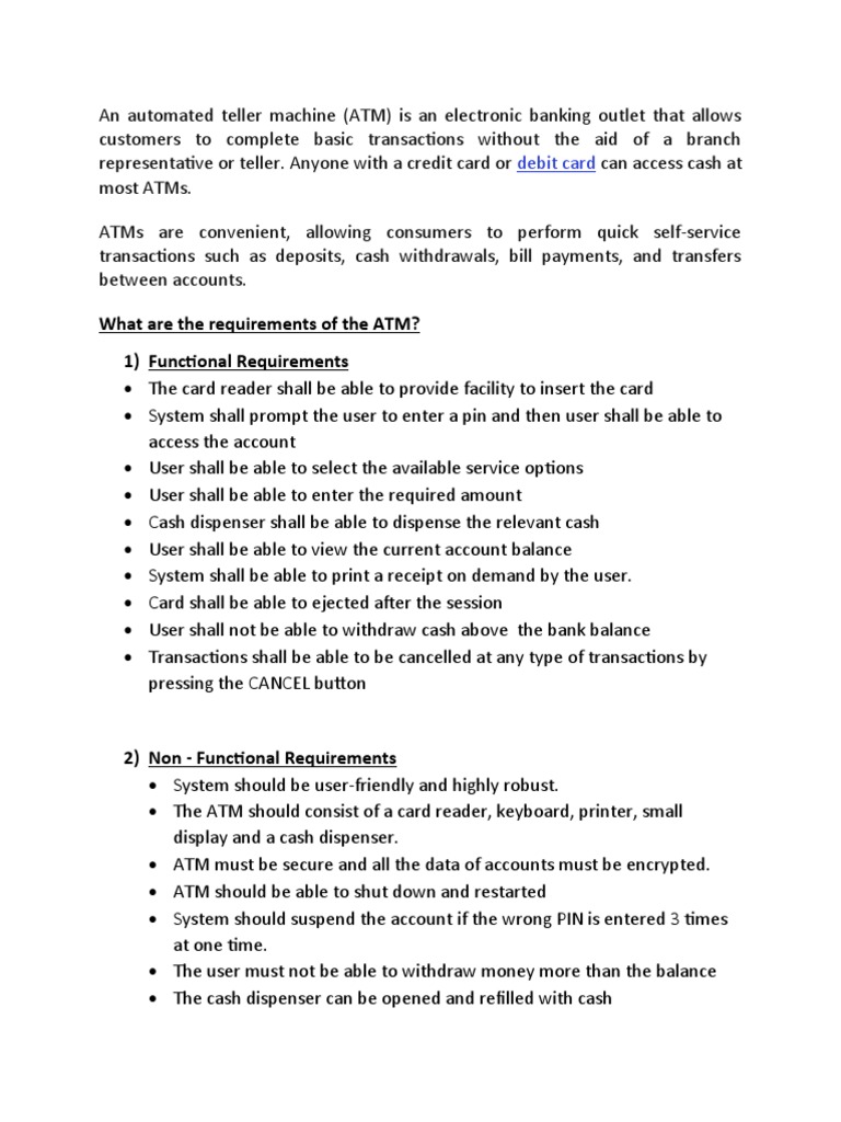 What Are The Requirements of The ATM | PDF | Automated Teller Machine | Service Industries