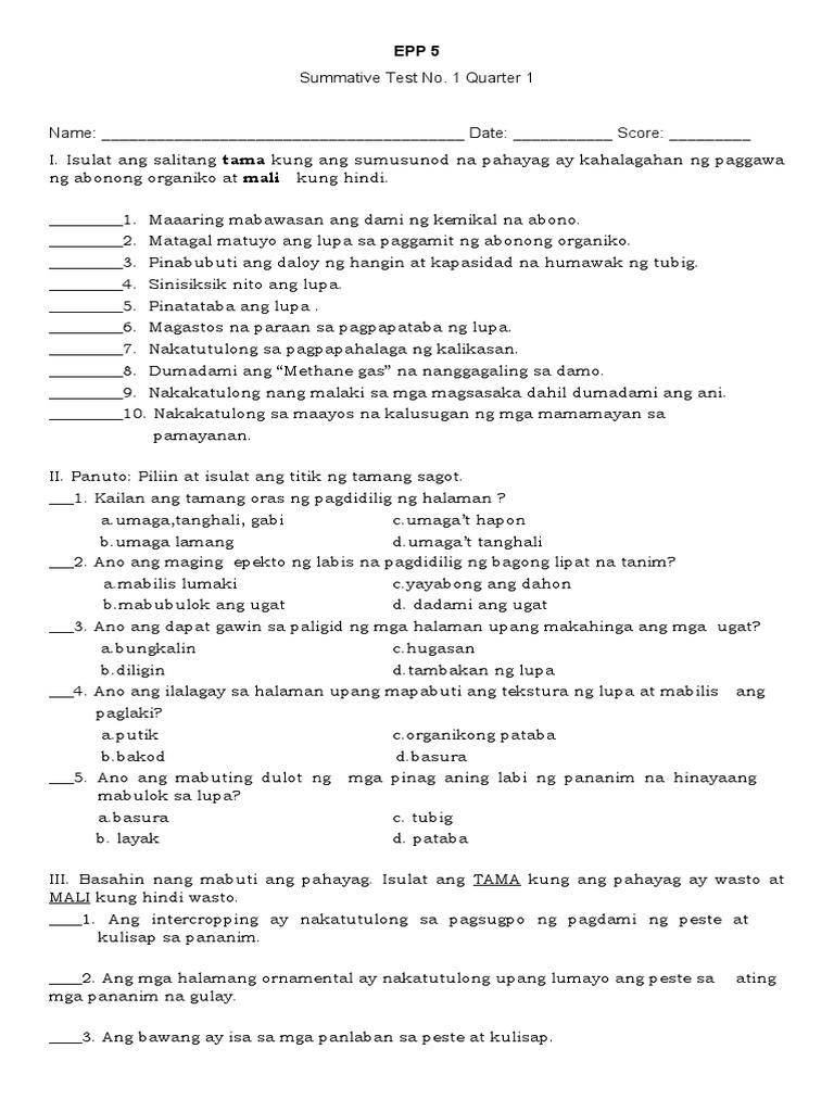 Grade 5 Summative Test in EPP Modules 1-3 | PDF