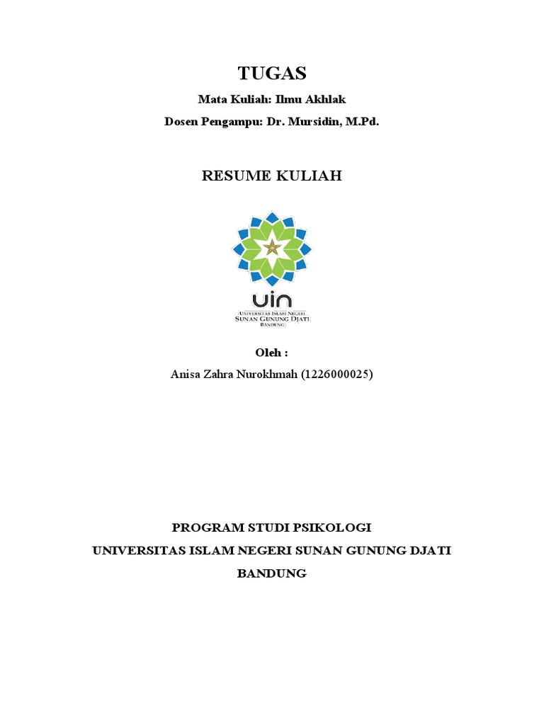 Anisa Zahra Nurokhmah - Resume Bab 1 Ilmu Akhlak | PDF