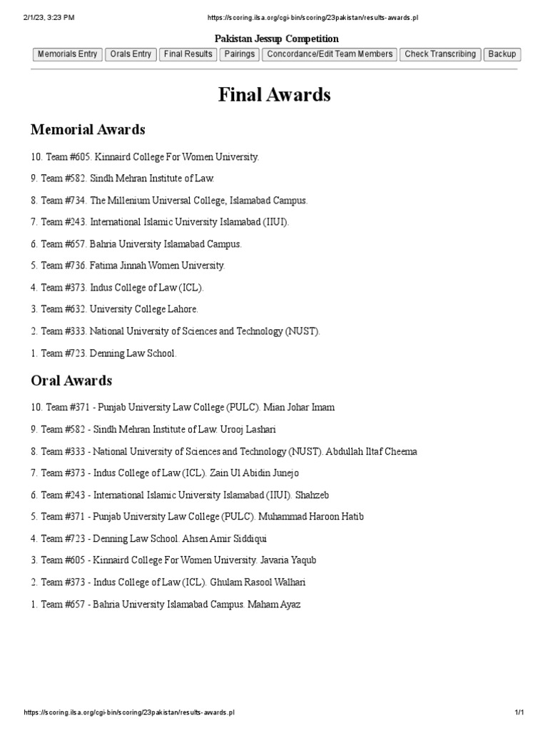 Oralist and Memorial Rankings | PDF