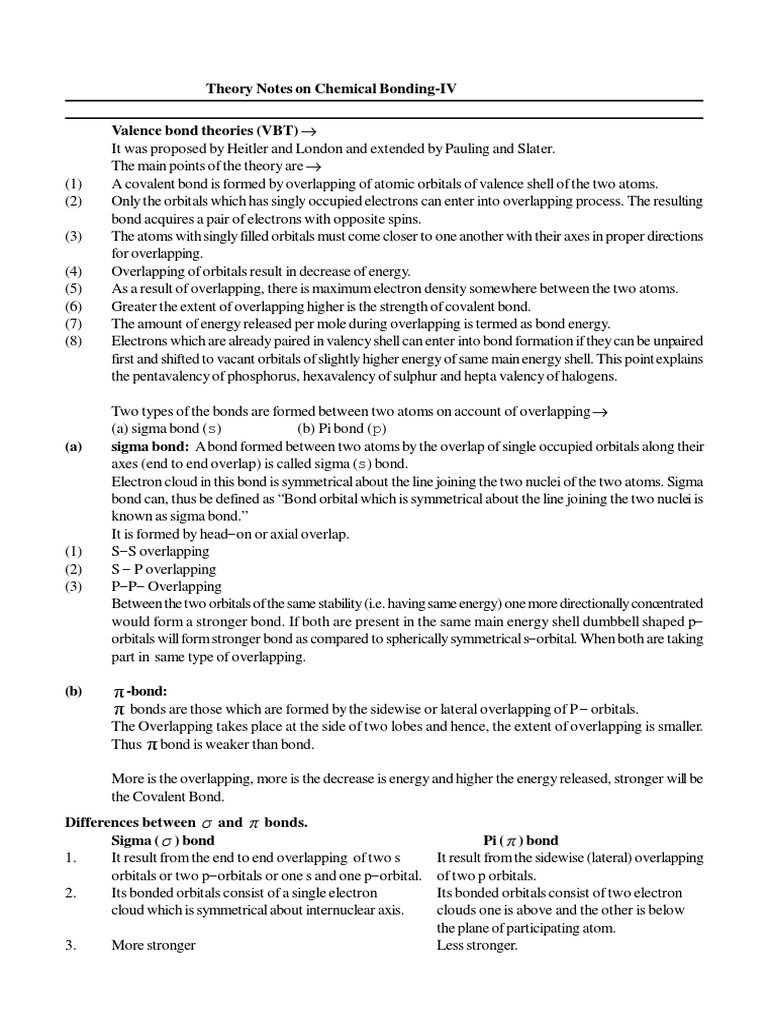 Valence Bond Theory Basics | PDF | Chemical Bond | Molecular Orbital