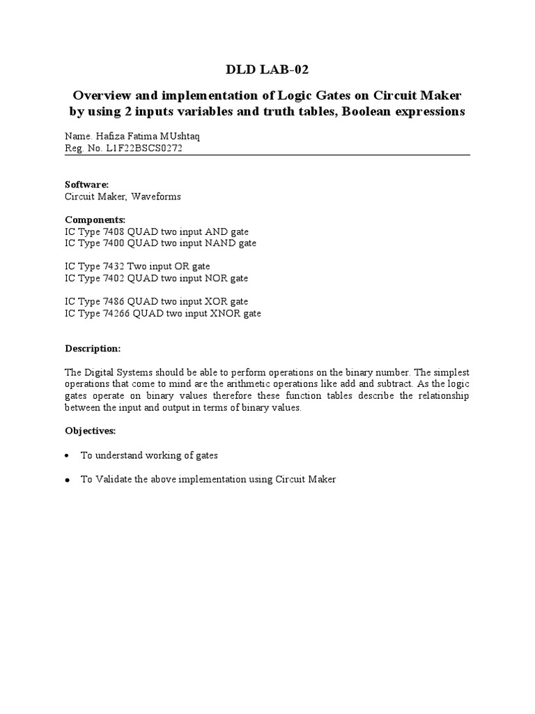 Lab 2 DLD | PDF | Logic Gate | Boolean Algebra