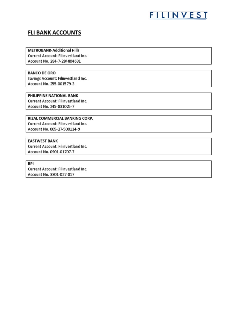 Fli Bank Accounts: METROBANK-Additional Hills | PDF