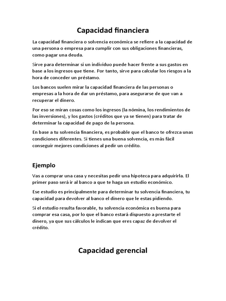 Definición de capacidad financiera | PDF | Bancos | Crédito