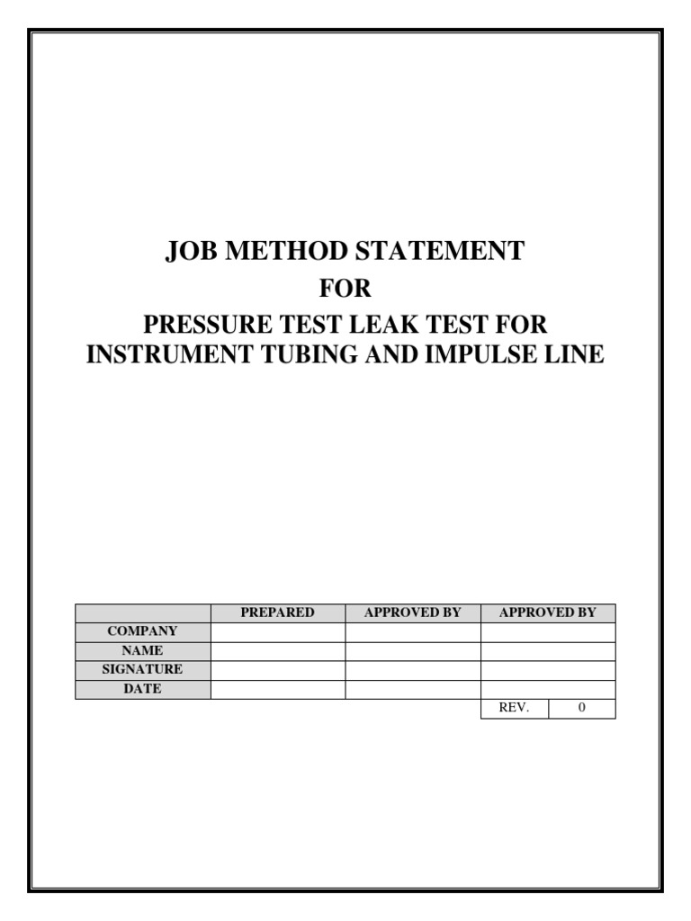 Jms For Instrument Tubing And Impulse Line Pressure Leak Test Pdf