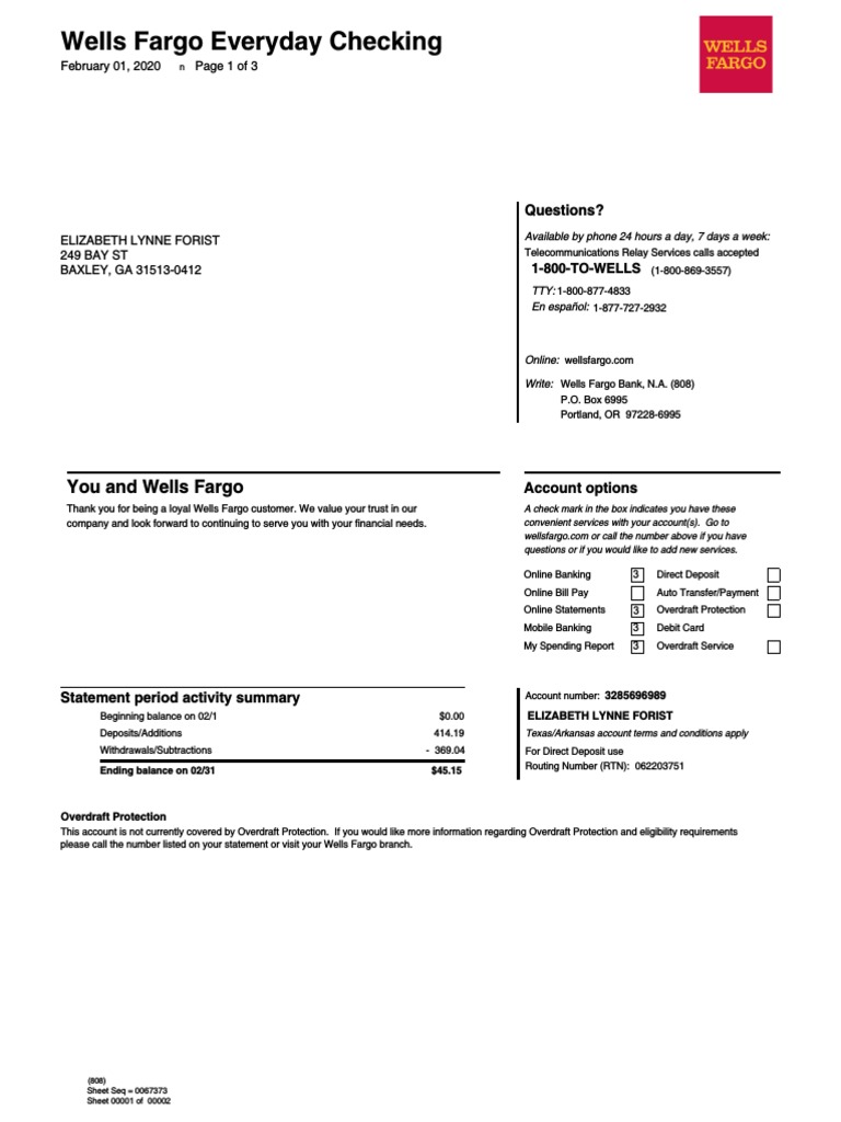 WellsFargo STatement | PDF | Overdraft | Fee