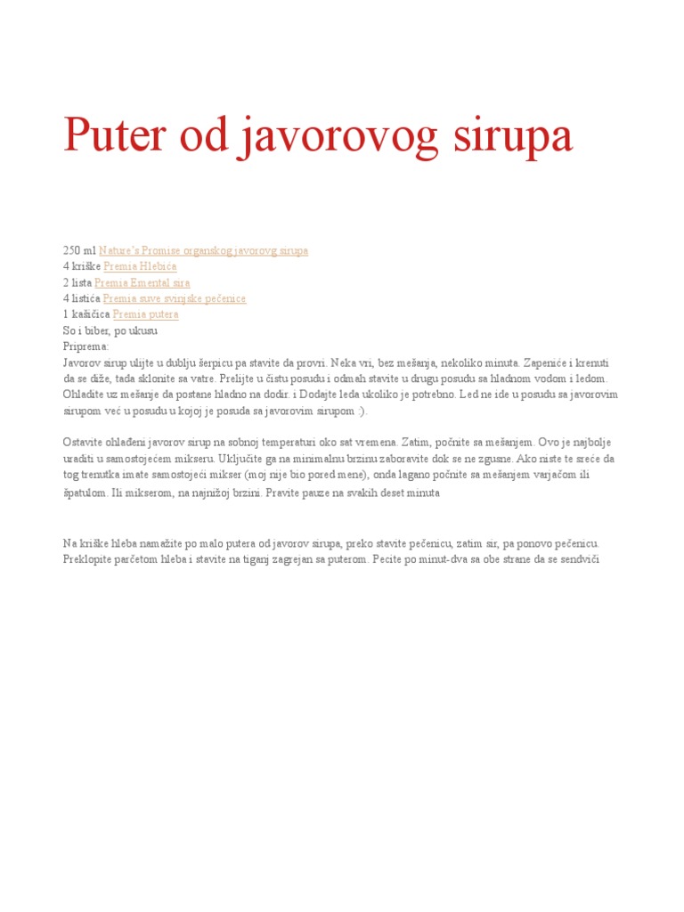 Puter Od Javorovog Sirupa | PDF
