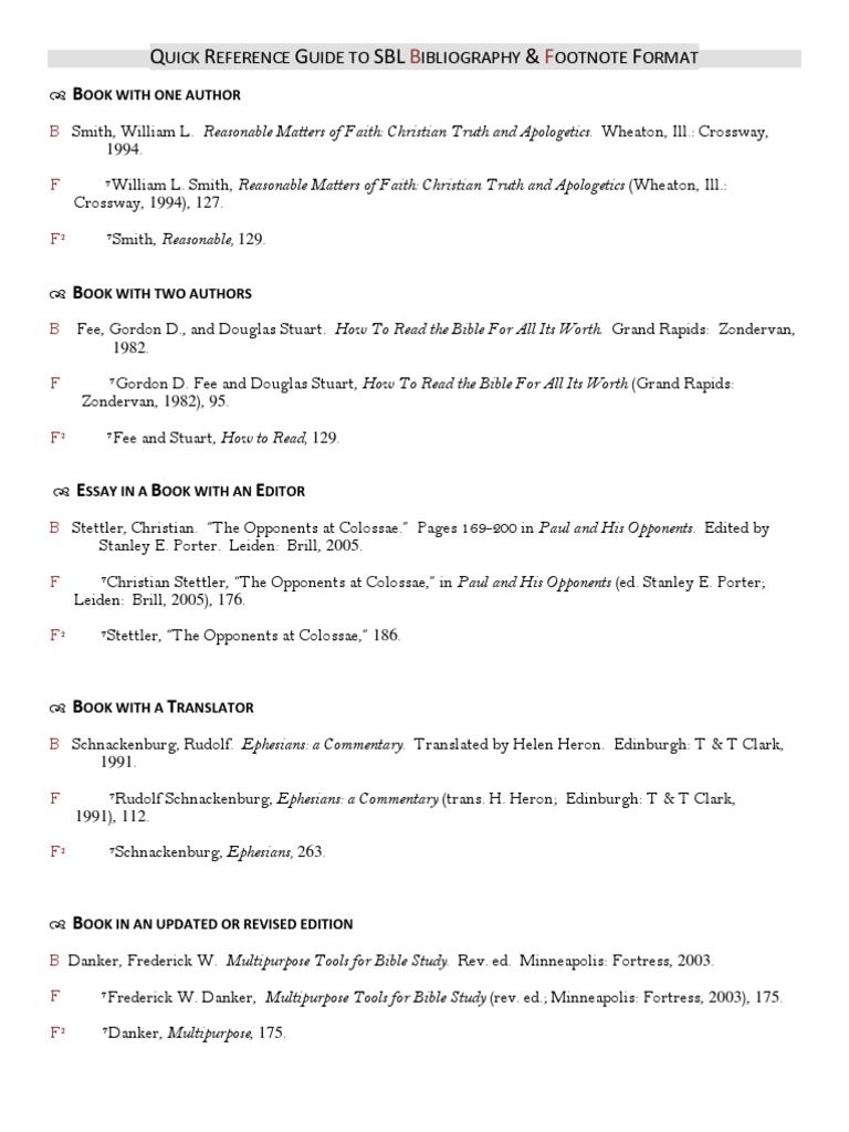 SBL Quick Reference Guide | PDF | Religious Texts | Bible