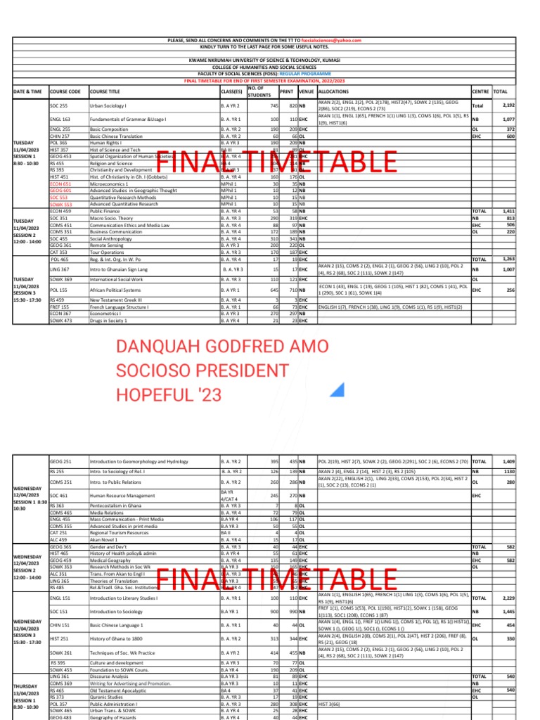 Final Exam Timetable 2022/2023 | PDF | Science