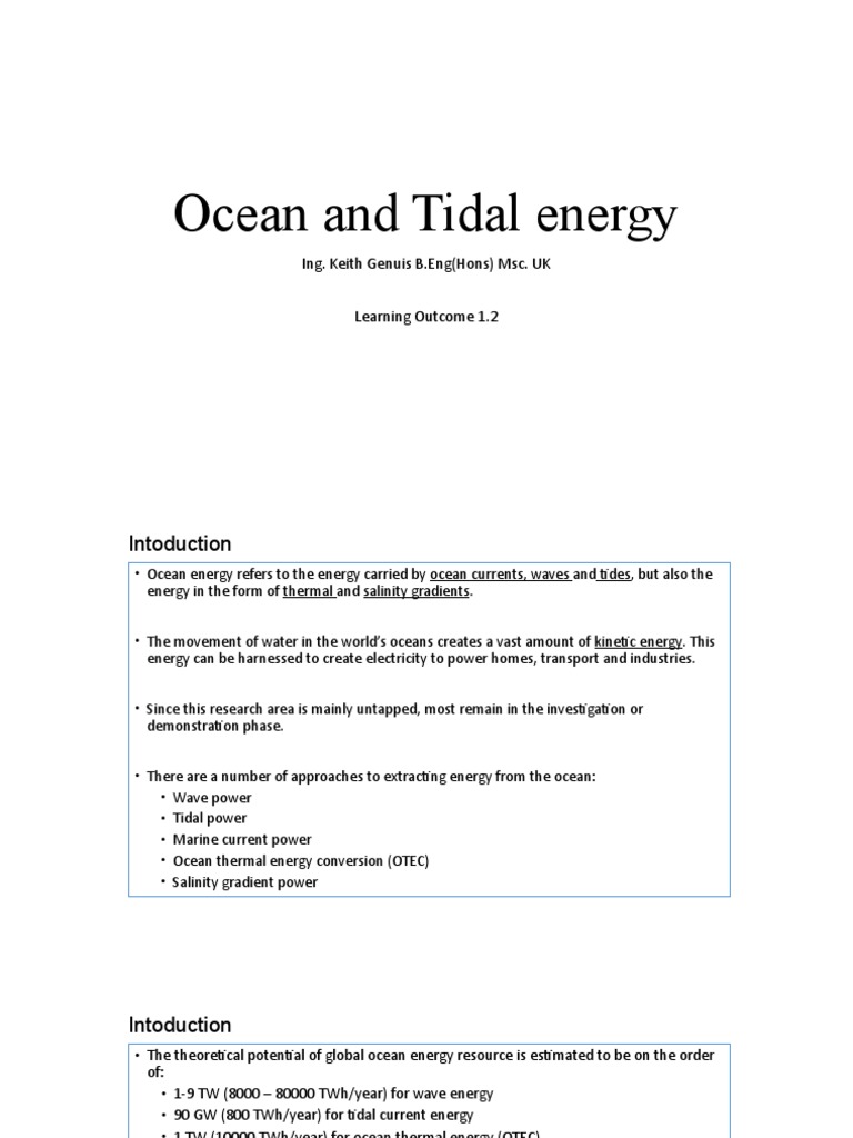 Ocean and Tidal Energy | PDF | Tide | Osmosis