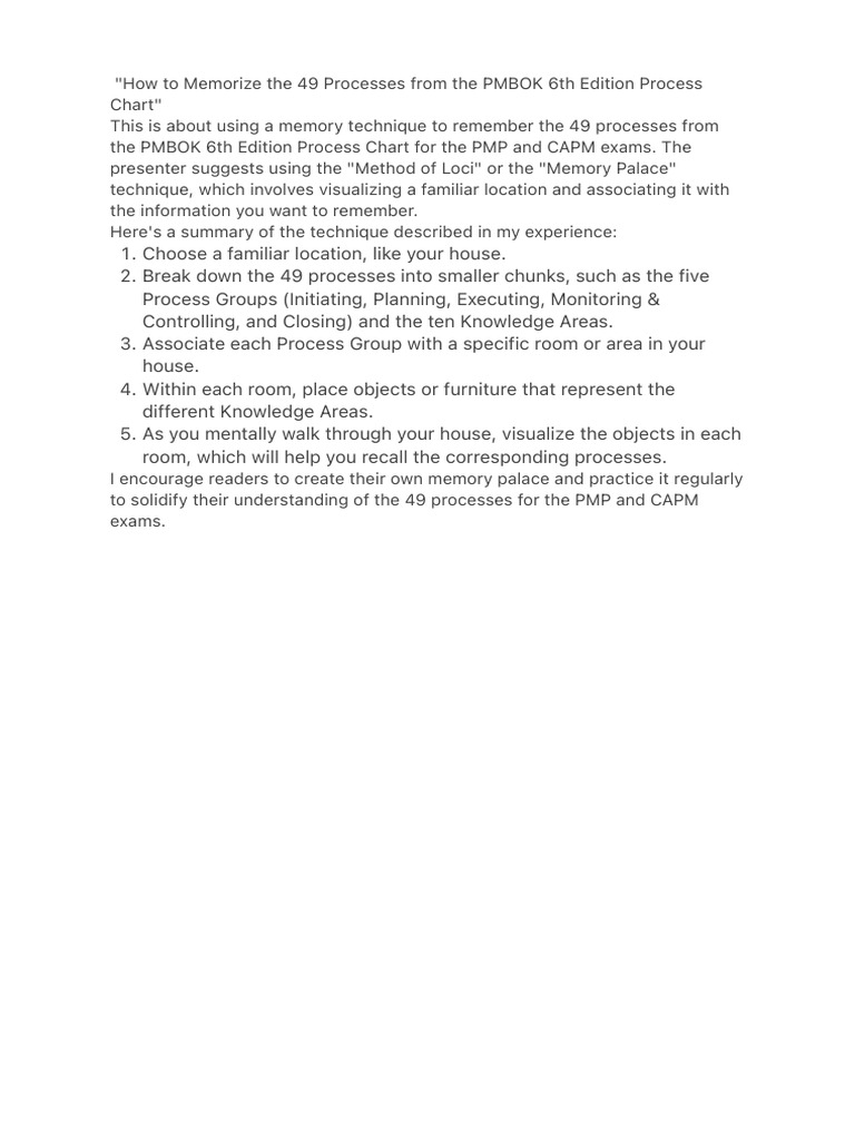 "How To Memorize The 49 Processes From The PMBOK 6th Edition Process | PDF