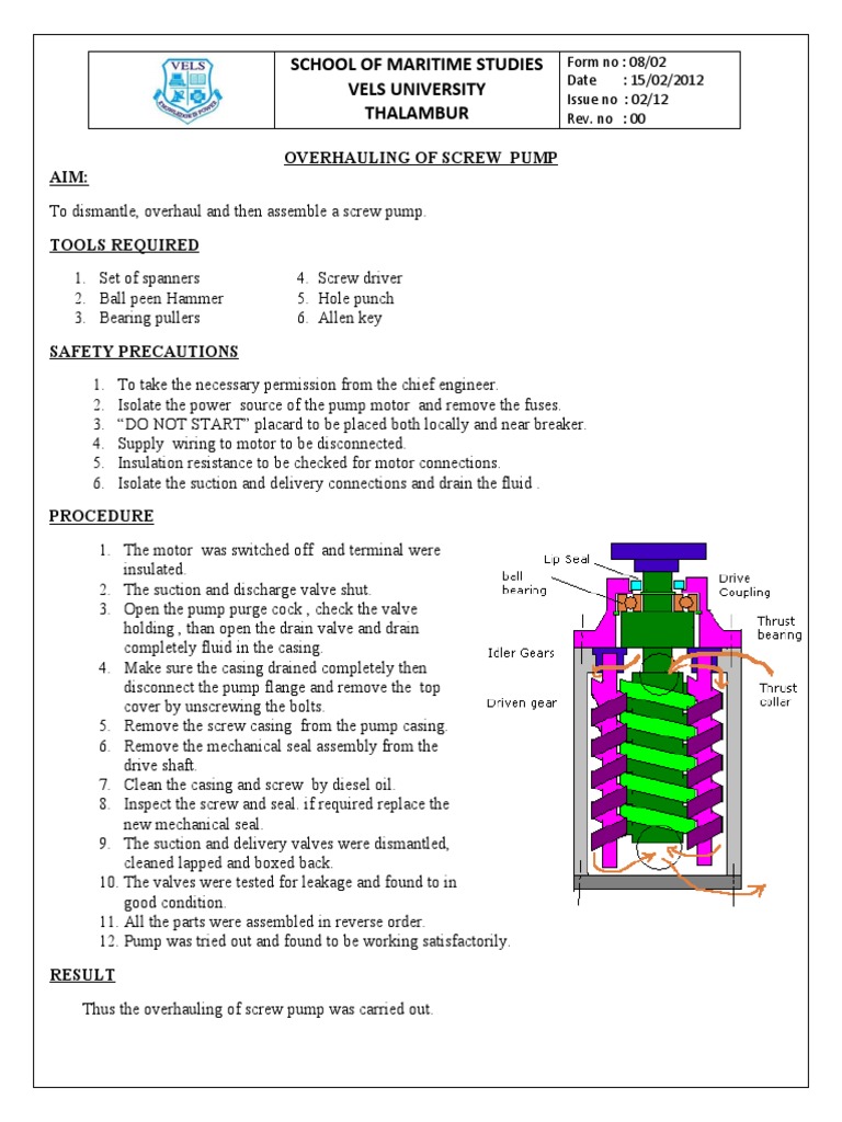 Screw Pump Overhauling Procedure | PDF