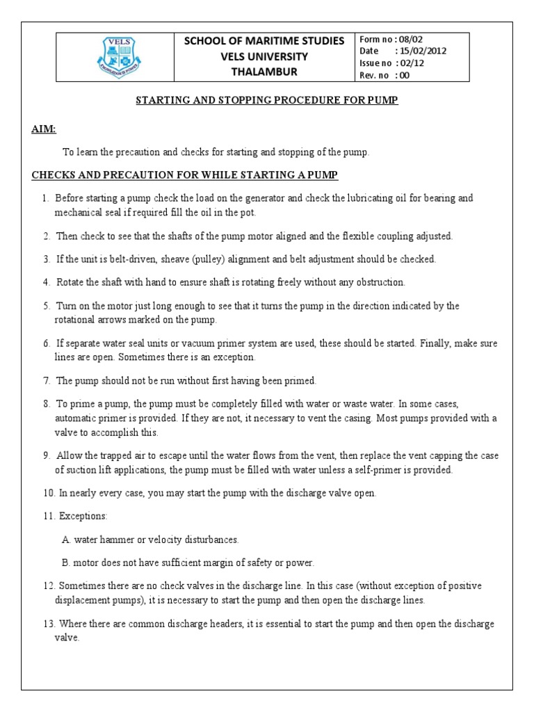 Pump Starting and Stopping Procedures | PDF | Pump | Belt (Mechanical)