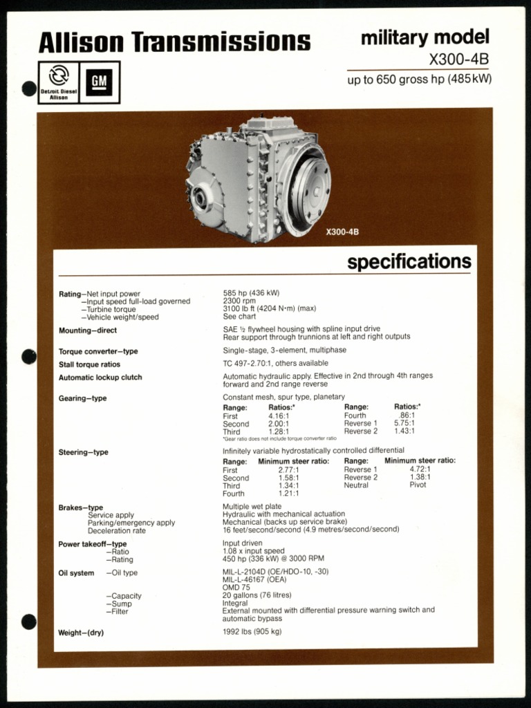 Allison X300-4B Transmission | PDF | Automatic Transmission | Horsepower