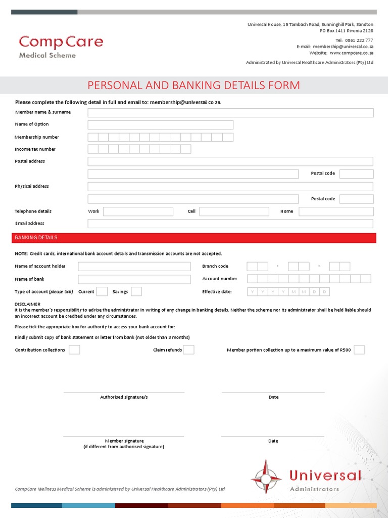 CompCare Personal and Banking Details Form | PDF | Financial Services ...