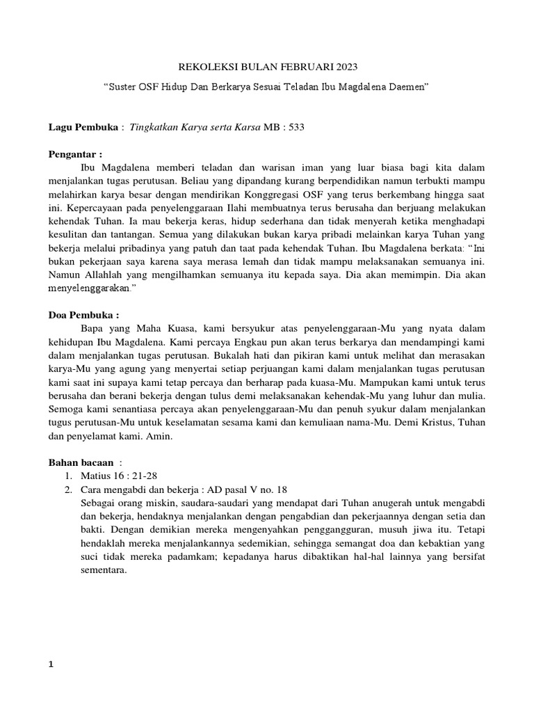 Lagu Pembuka: Tingkatkan Karya Serta Karsa MB: 533 | PDF