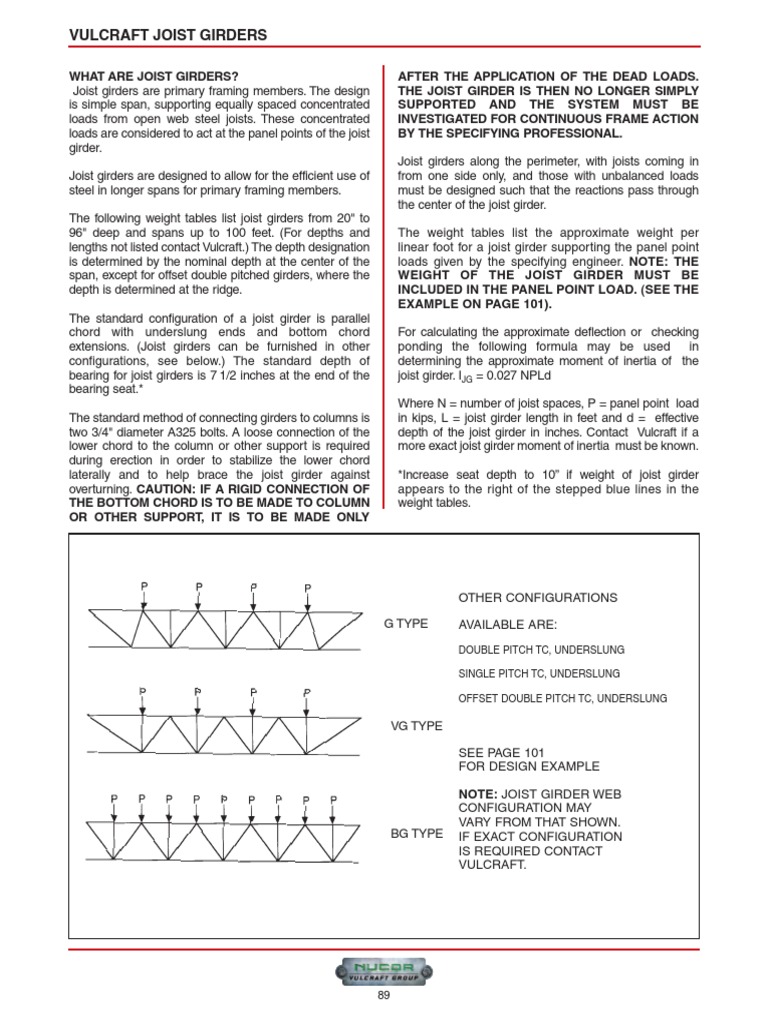 Vulcraft Joist Girders Guide | PDF | Truss | Structural Engineering