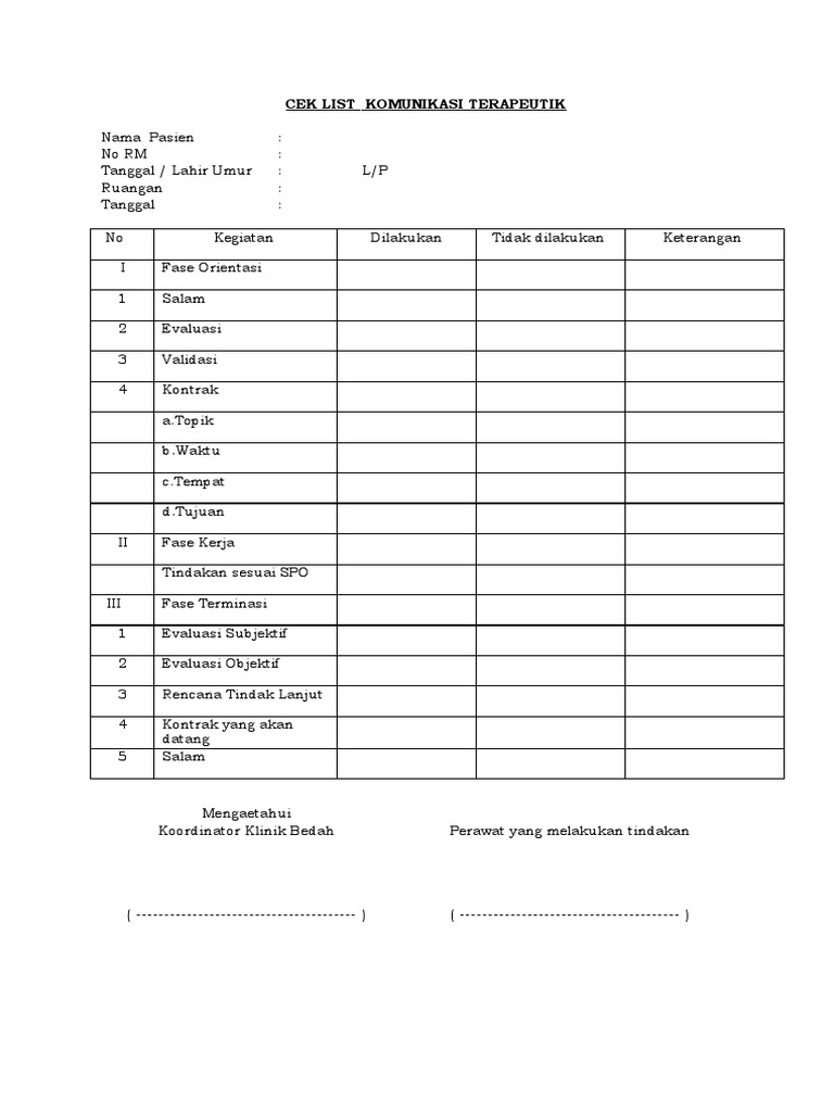 Cek List Komunikasi Terapeutik | PDF