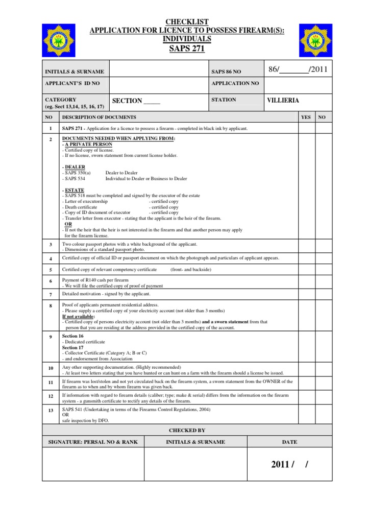 SAPS 271 Check List | PDF