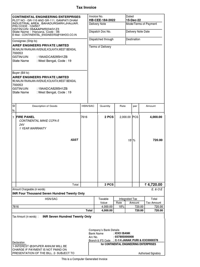 Tax Invoice for Fire Panel Sale | PDF | Government | Government Finances