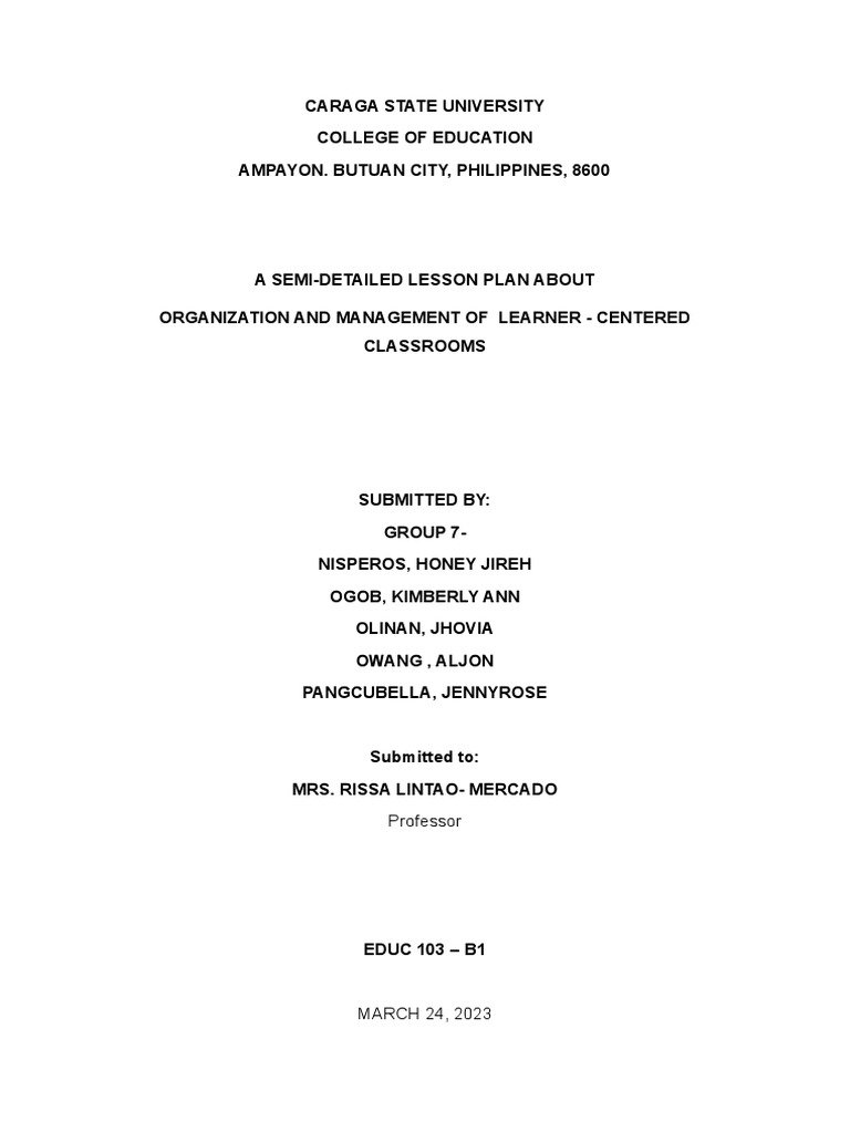 Educ 103 Lesson Plan | PDF | Classroom | Learning