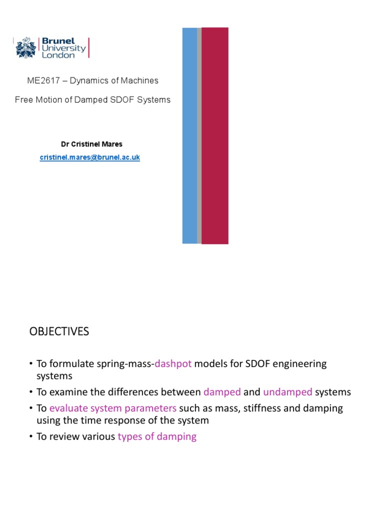 Lecture 2 - ME2617 Free Motion of Damped Systems | PDF | Damping | Oscillation