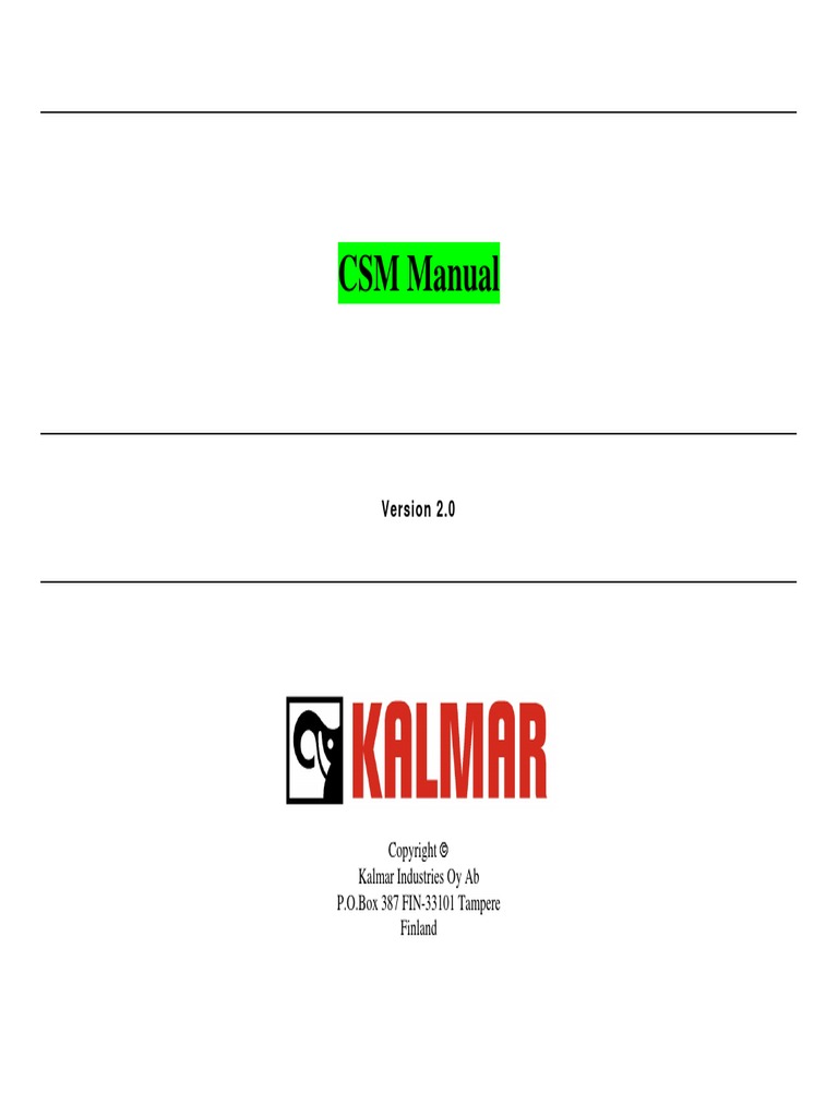 CSM Manual: Kalmar Industries Oy Ab P.O.Box 387 FIN-33101 Tampere Finland | PDF | Backup ...