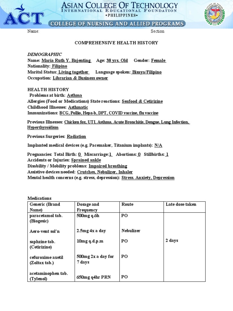 Comprehensive Health History | PDF | Asthma | Health Professional