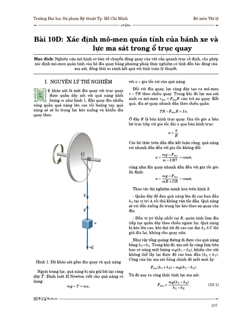4 - Xác định mô-men quán tính của bánh xe và lực ma sát trong ổ trục quay | PDF