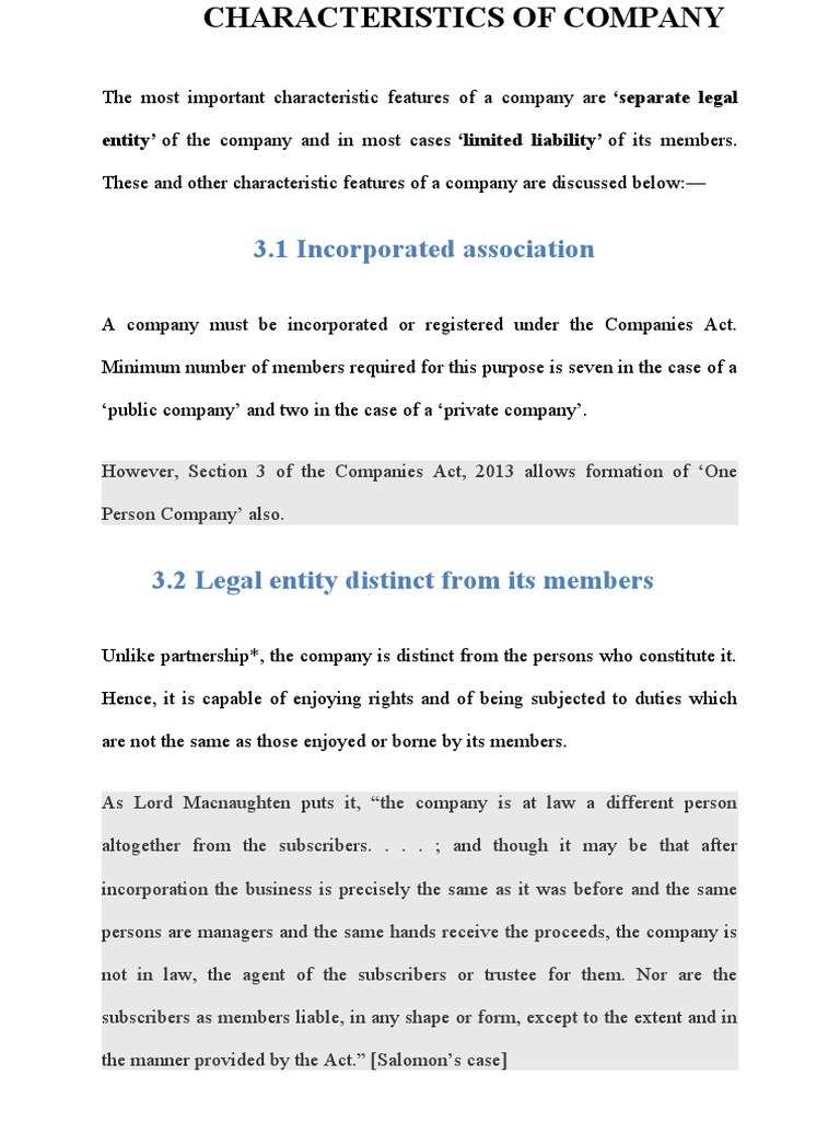 Key Characteristics And Legal Principles Of Companies Pdf Guarantee