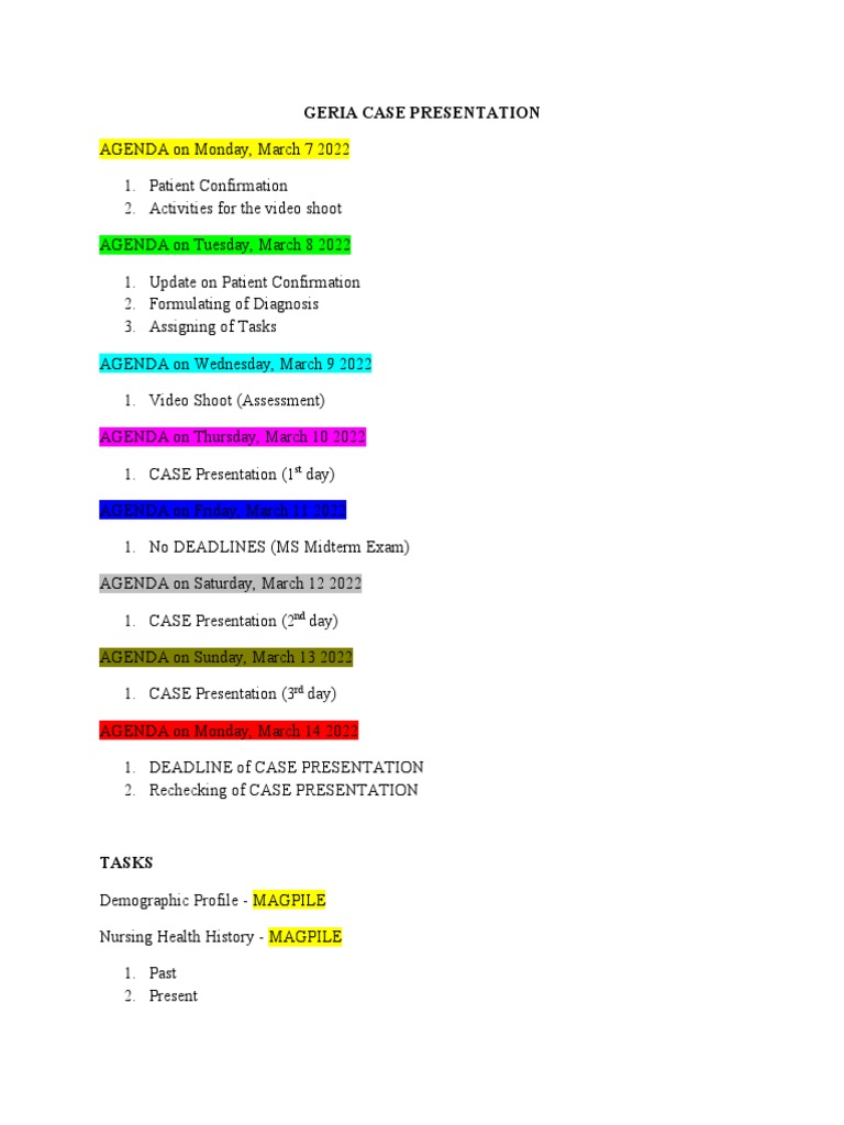 Geriatric Case Presentation Agenda | PDF | Wellness
