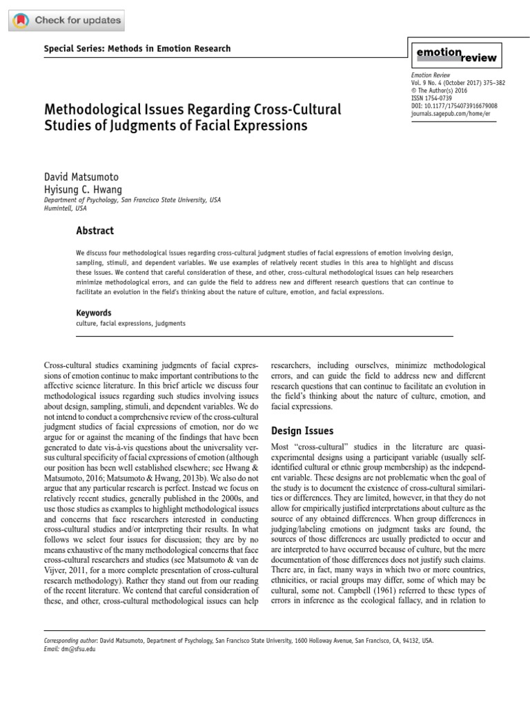 Methodological Issues - Culture | PDF | Emotions | Methodology
