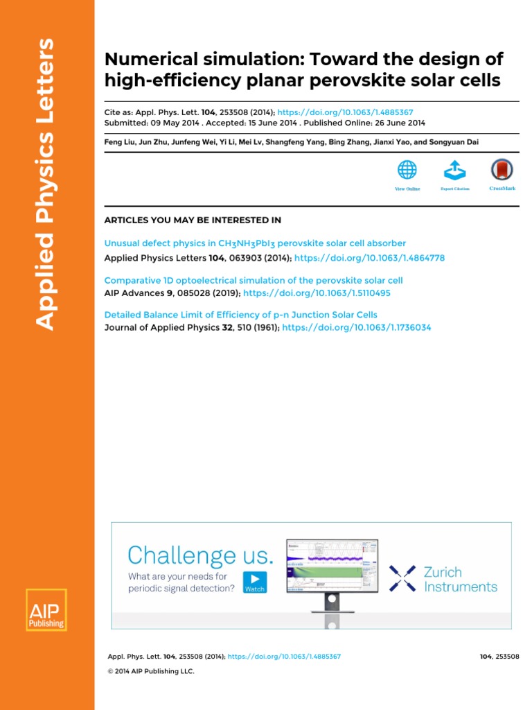 Numerical Simulation: Toward The Design of High-Efficiency Planar Perovskite Solar Cells | PDF ...