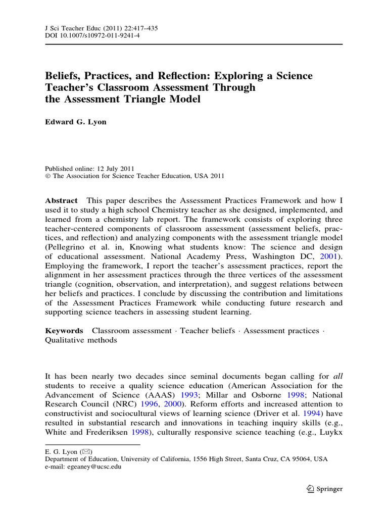 Beliefs, Practices, and Reflection: Exploring A Science Teacher's Classroom Assessment Through ...