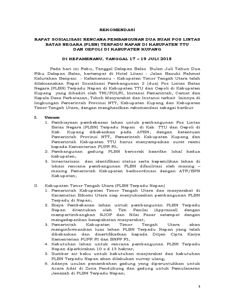 Rekomendasi Pembangunan PLBN Napan-Oepoli | PDF