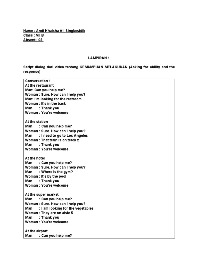 Asking Ability and Willingness Dialogues | PDF