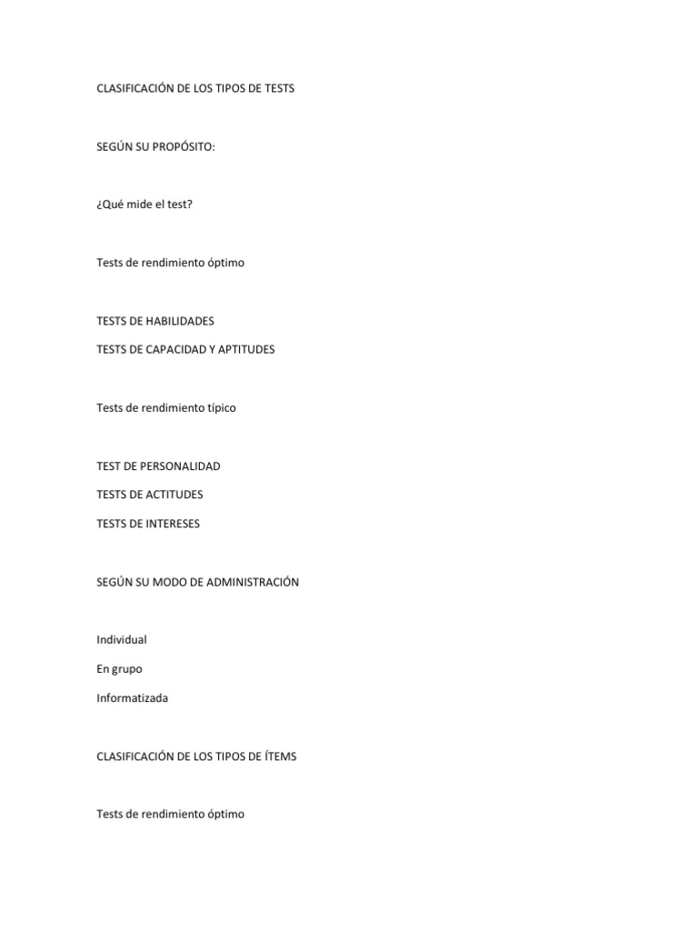 Clasificación de Los Tipos de Tests | PDF