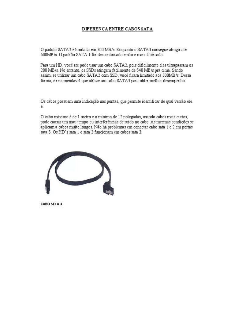 Diferença Entre Cabo SATA 1, SATA 2, SATA 3 e SATA Expredd | PDF ...