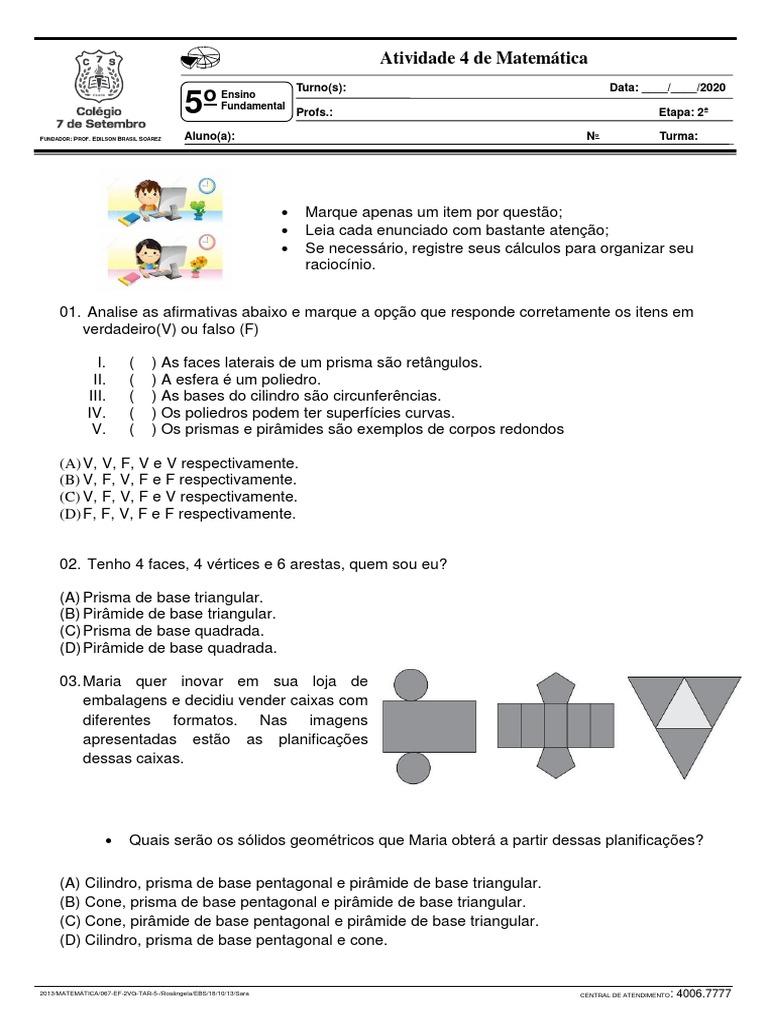 5º Ano Ebs Digitada de Matemática M4 Forms | PDF | Vértice (Geometria) | Triângulo